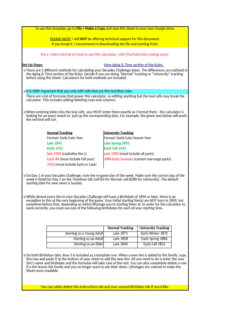 Let's Play - The Sims 4 - Decades Challenge - Aging & Time Calculator | PDF