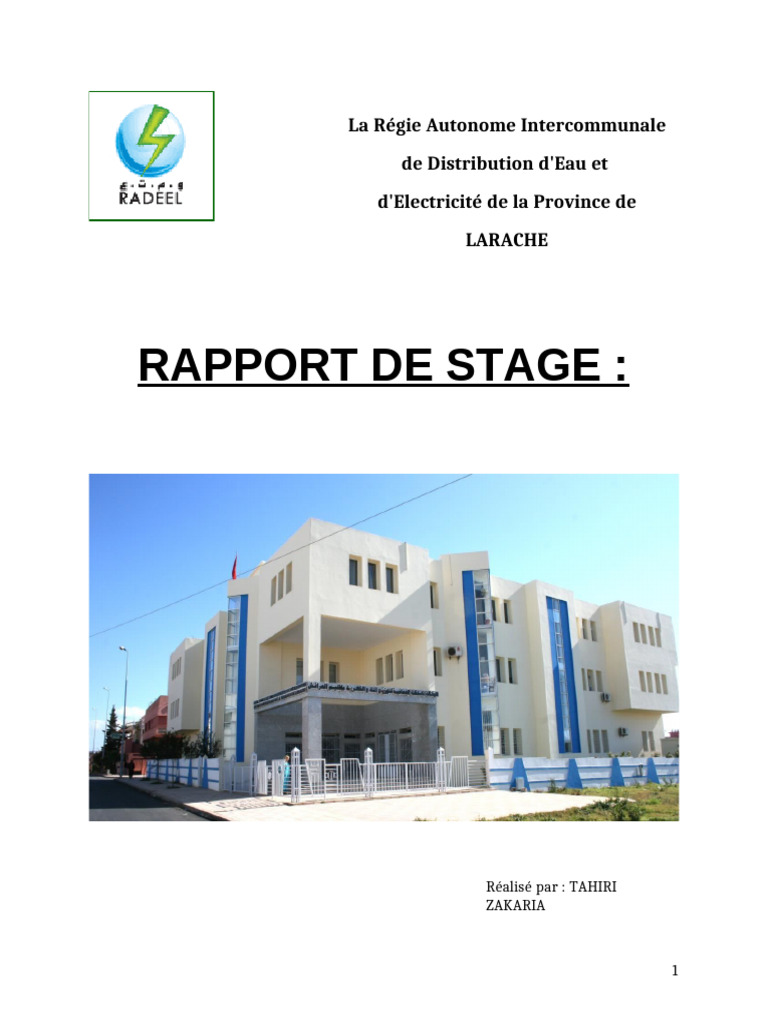 Rapport de stage à la RADEEL Larache | PDF | Boire de l'eau | Réseau ...