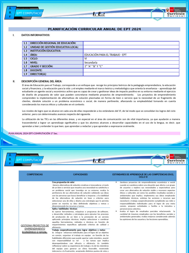 PLAN ANUAL EPT 1° SEC 2024 | PDF | Microsoft Word | Democracia