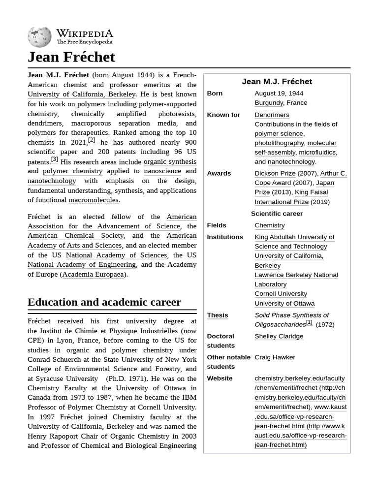 Jean_Fréchet | PDF | Chemistry | Physical Sciences