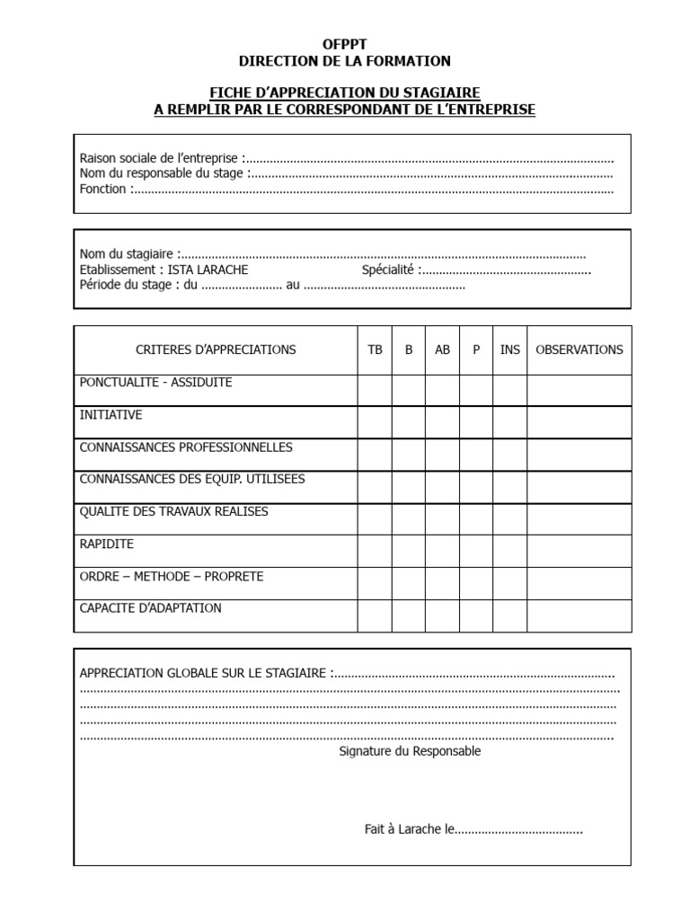 Fiche Appreciation Stage | PDF