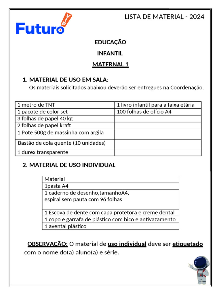 Lista de Material - Mat1 | PDF