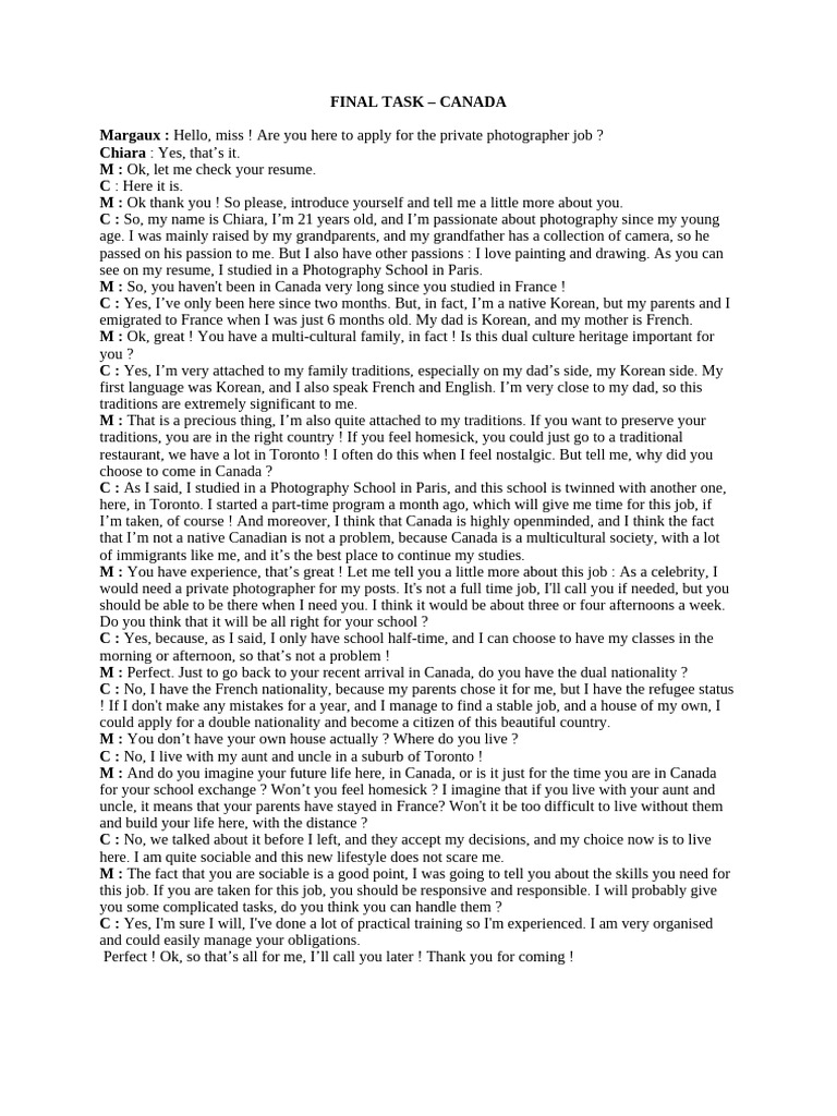 FINAL TASK Canada | PDF
