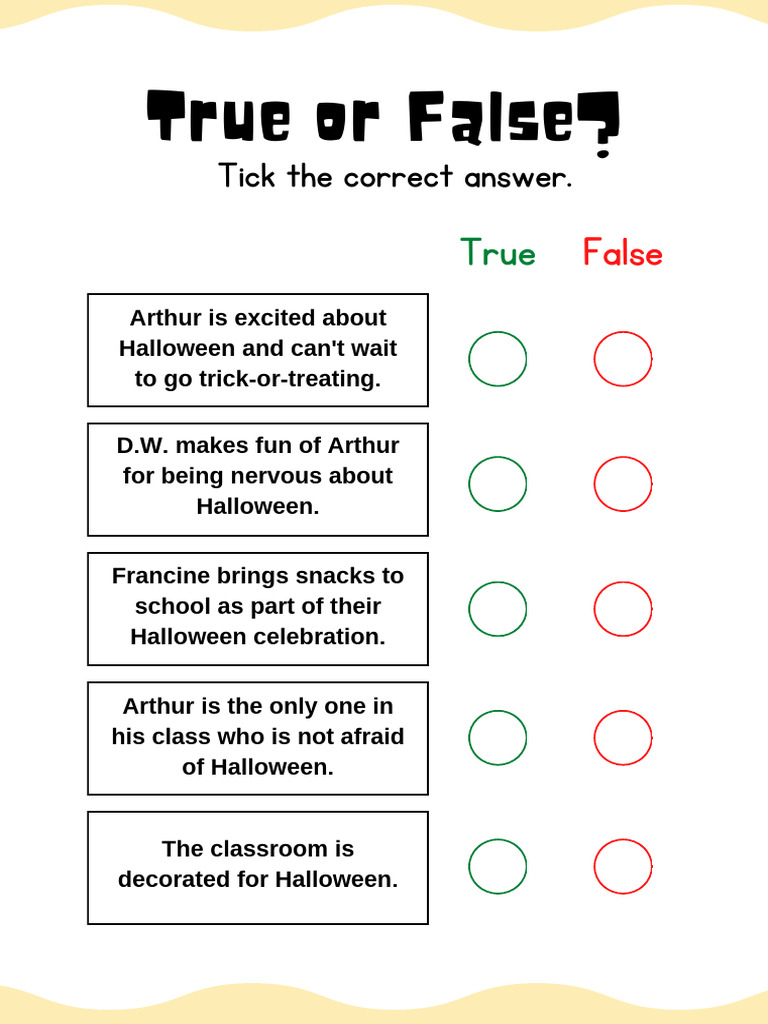 True or False Simple Sentence Worksheet | PDF