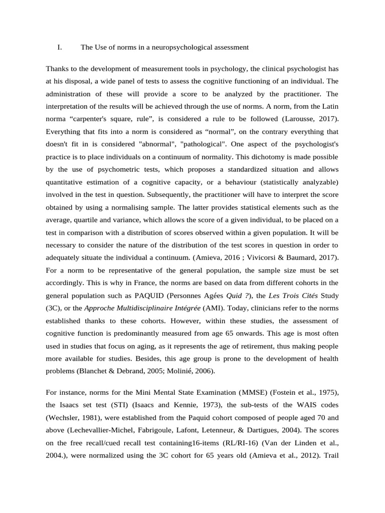 The Use of Norms in A Neuropsychological Assessment | PDF | Dementia | Recall (Memory)