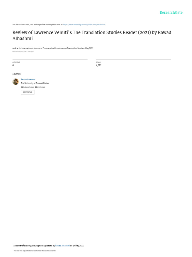 Reviewof Lawrence Venutis The Translation Studies Reader 2021 by Rawad ...