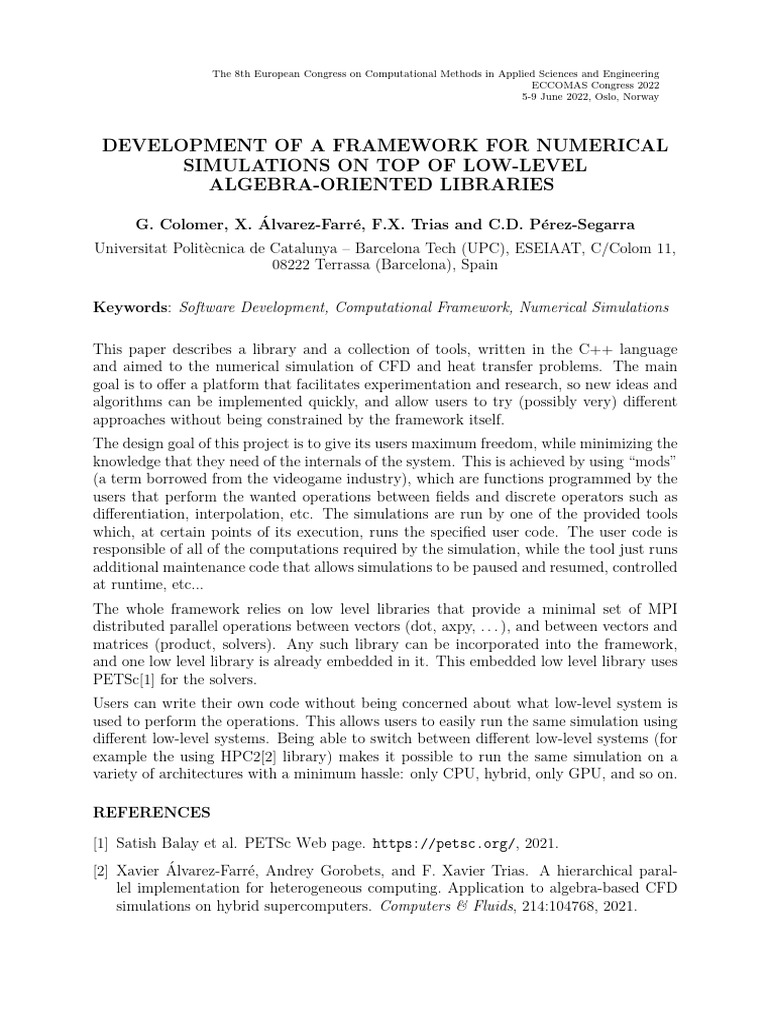 Numerical Simulation Framework in C++ | PDF | Computational Fluid ...