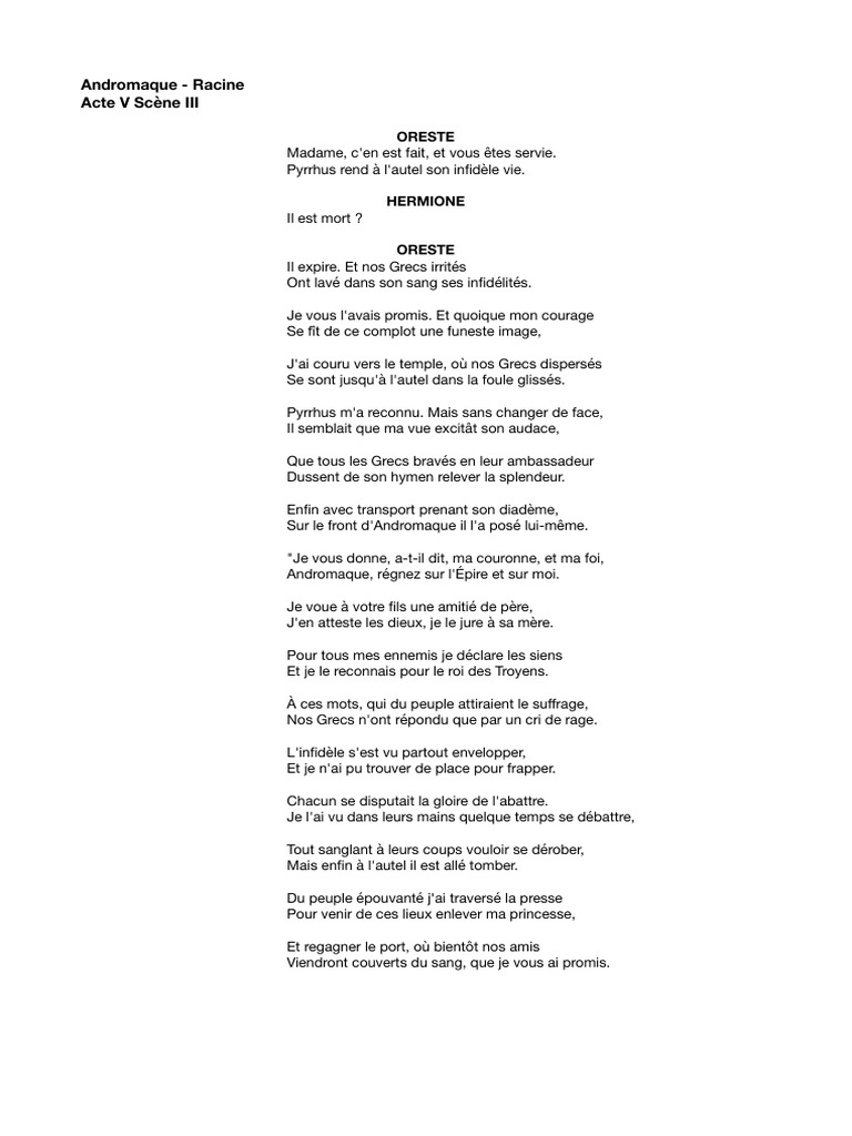 Tragédie d'Oreste et Hermione | PDF