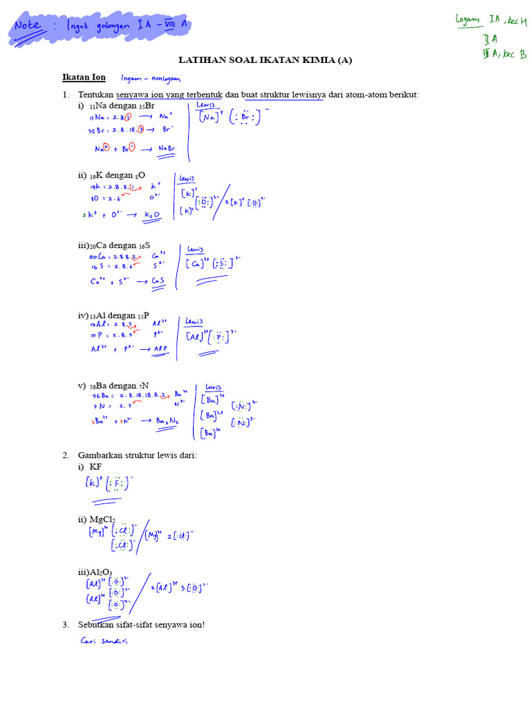 LATIHAN SOAL IKATAN KIMIA (ION- KOVALEN- LOGAM) | PDF