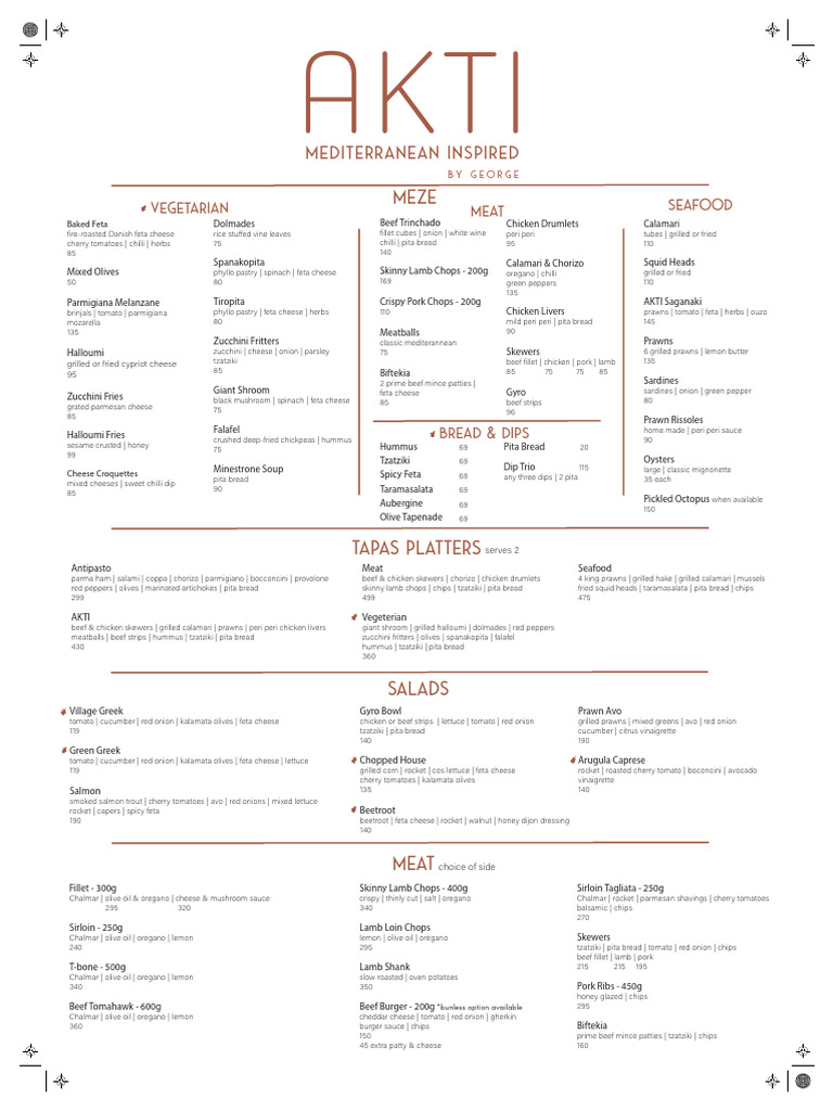 Akti Mediterranean Menu Overview | PDF