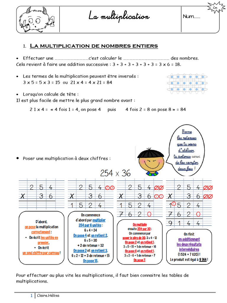 Cours de multiplication CE2 | PDF