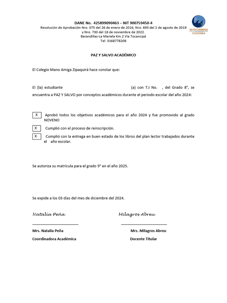 Montenegro David Paz y Salvo Académico - 2024 | PDF