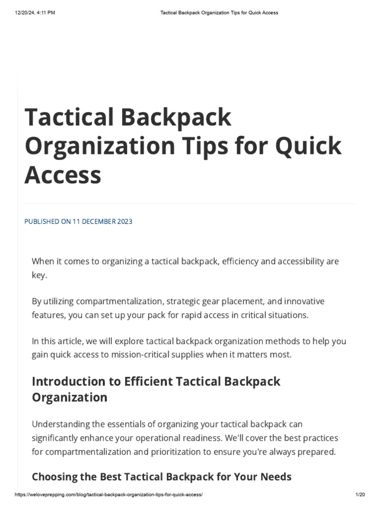 Tactical Backpack Organization Tips For Quick Access | PDF | Backpack ...