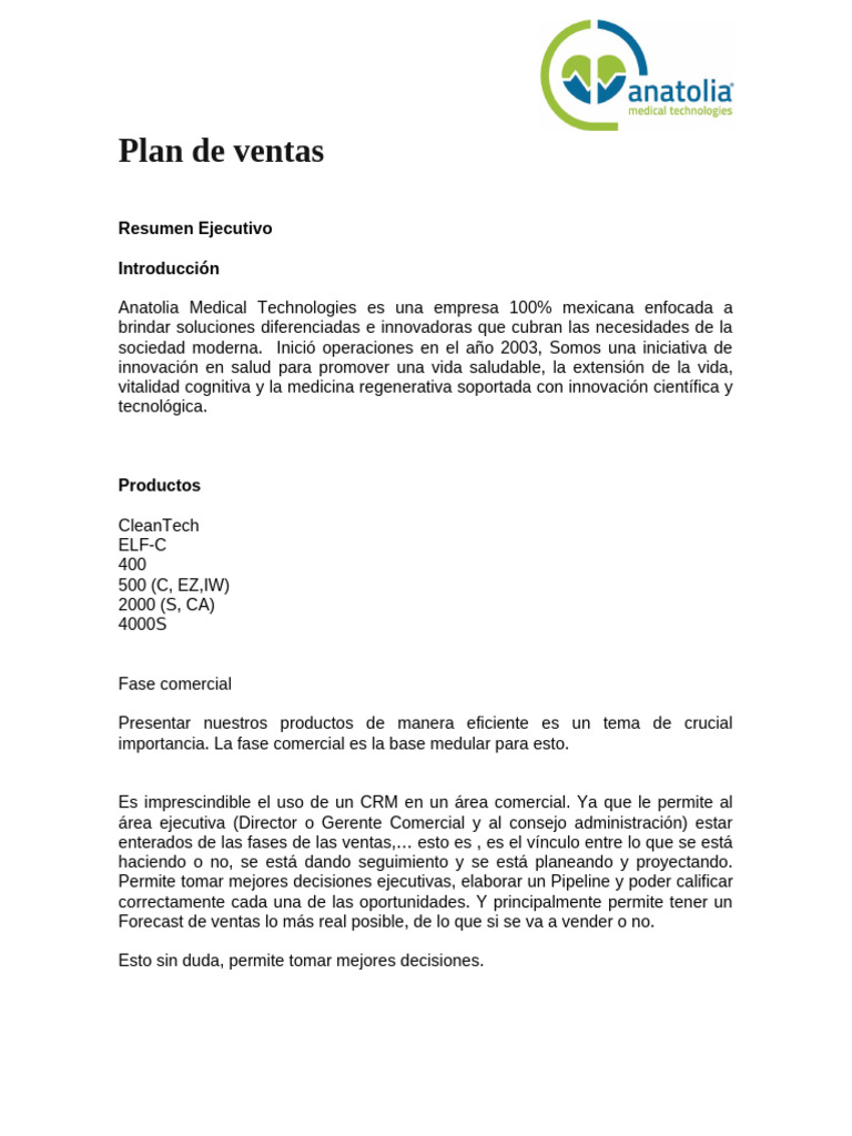 Plan De Ventas Pdf Gestión De La Relación Con El Cliente Marketing