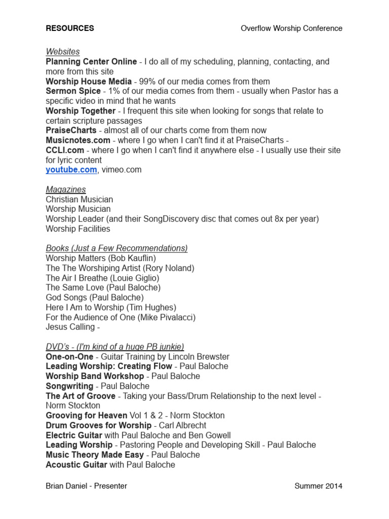 Overflow Worship Resources | PDF