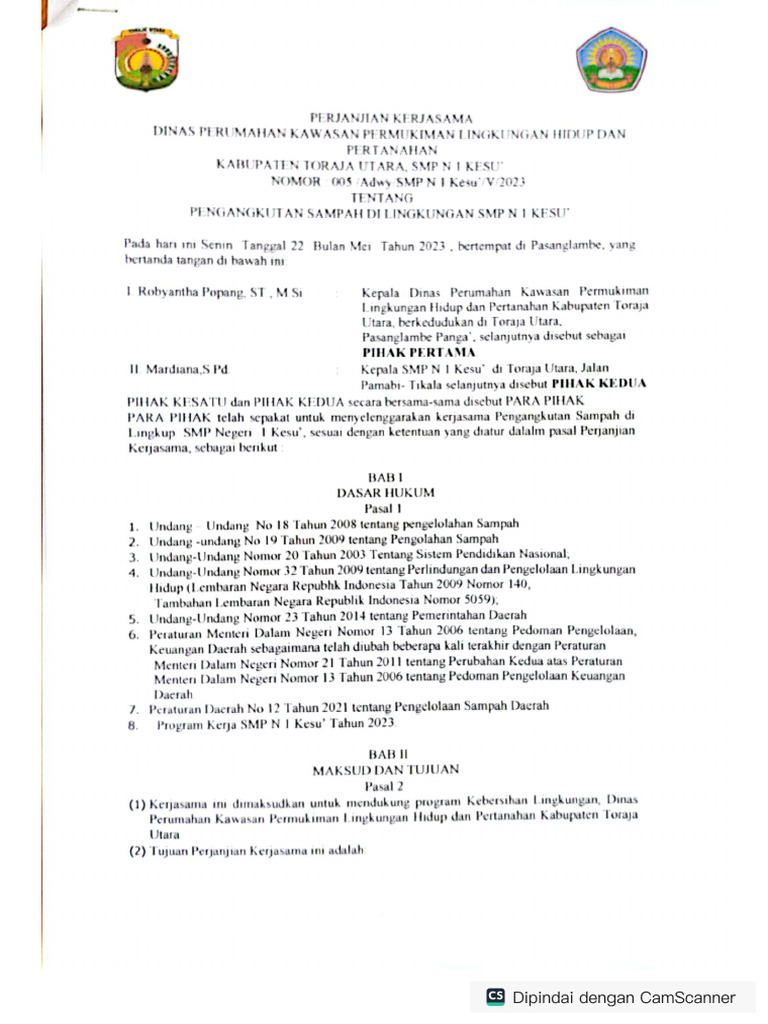 MOU Dengan Dinas Lingkungan Hidup | PDF