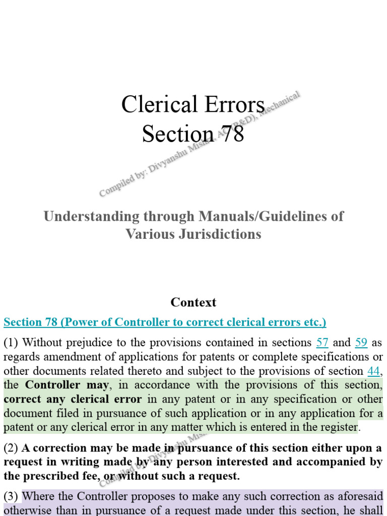 Clerical Errors Under Section 78 | PDF | Patent | Glossary Of Patent ...