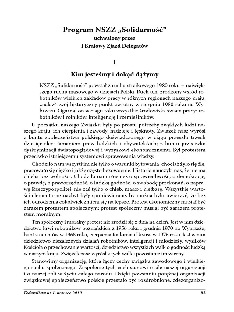 Program NSZZ Solidarność | PDF