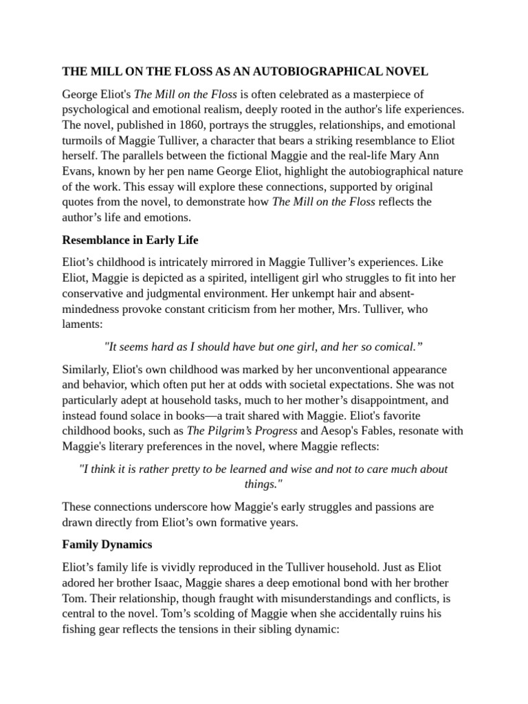 Autobiographical Themes in Eliot's Novel | PDF | The Mill On The Floss