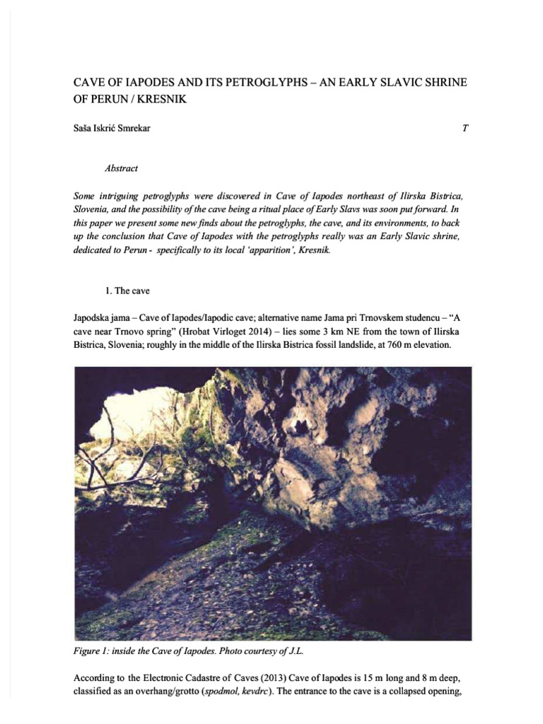 Cave of Iapodes, An Early Slavic Shrine of Perun-Kresnik | PDF