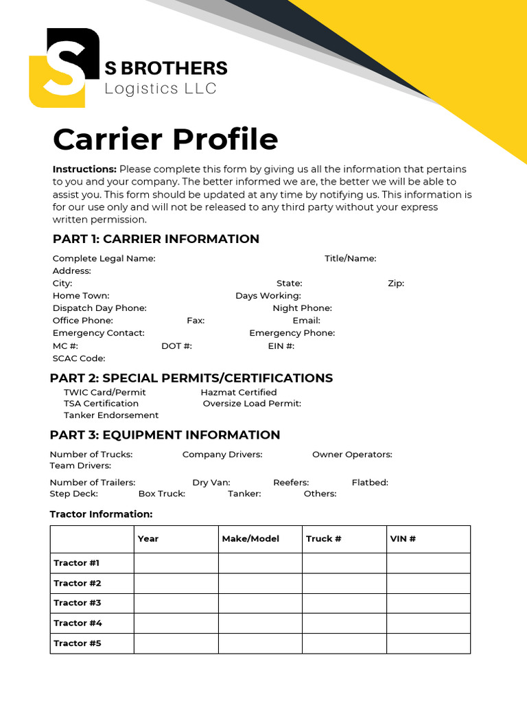 ITD Carrier Profile Form | PDF | Trailer (Vehicle) | Road Transport