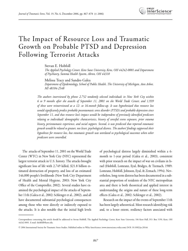 PTSD and Depression After 9/11 Attacks | PDF | Psychological Trauma ...