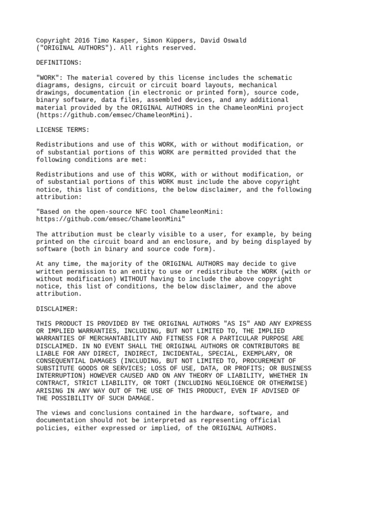 ChameleonMini License Terms | PDF