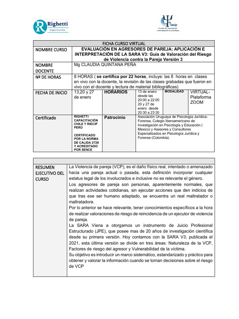 SARA V3: Evaluación de Riesgo en VCP | PDF | Sicología | Violencia