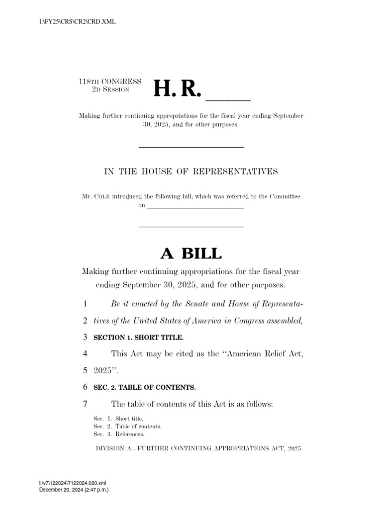 American Relief Act 2025 Appropriations | PDF | Appropriation Bill ...