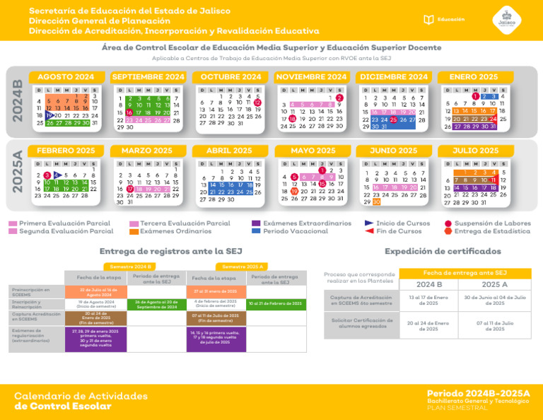 Calendario Bg y Bt Semestral 2024 2025 | PDF