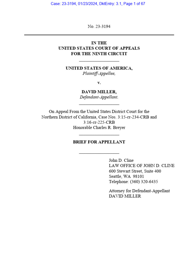 Opening Brief - 23-3194 U.S. v. David Miller | PDF | Mail And Wire ...