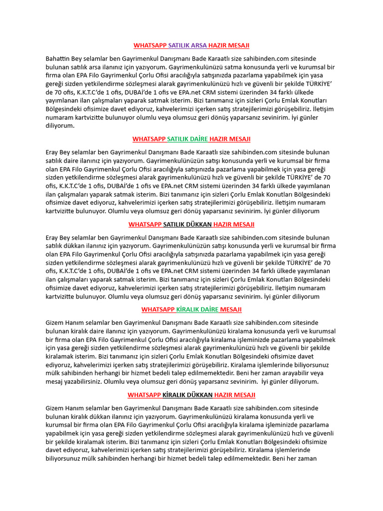 Soğuk Arama Mesaj Şablonlari | PDF