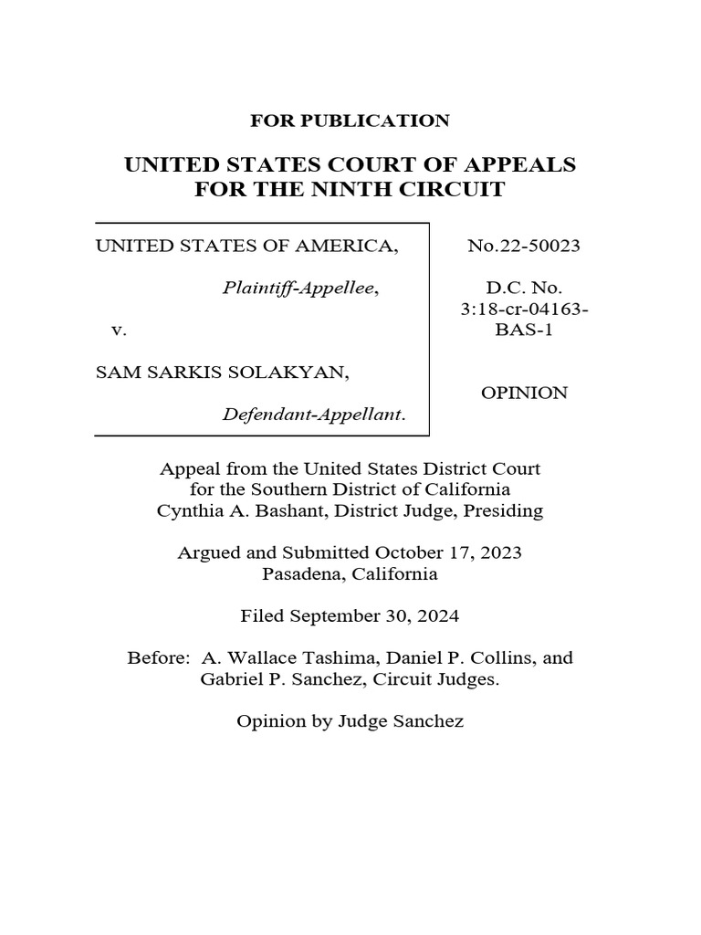 Solakyan 9th Circuit Opinion | PDF | Mail And Wire Fraud | Fiduciary