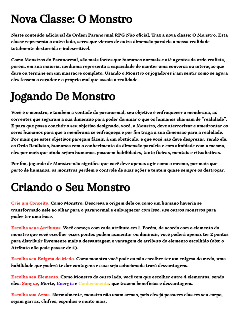 Nova Classe: O Monstro no RPG | PDF | Realidade | Conhecimento