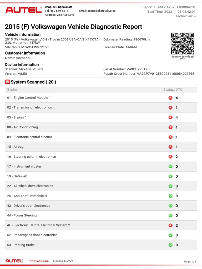 Volkswagen Tiguan Diagnostic Report | PDF | Electrical Network | Vehicles