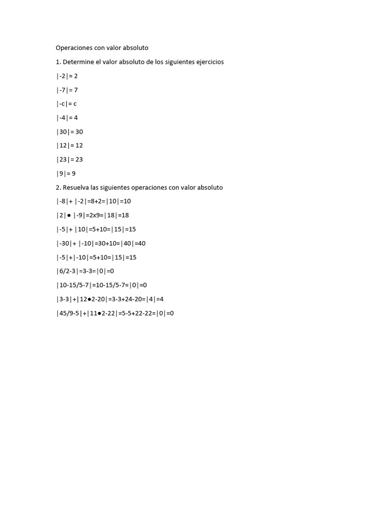 Operaciones Con Valor Absoluto | PDF