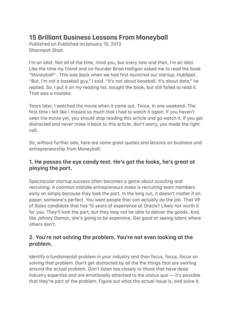 15 Brilliant Business Lessons From Moneyball | PDF