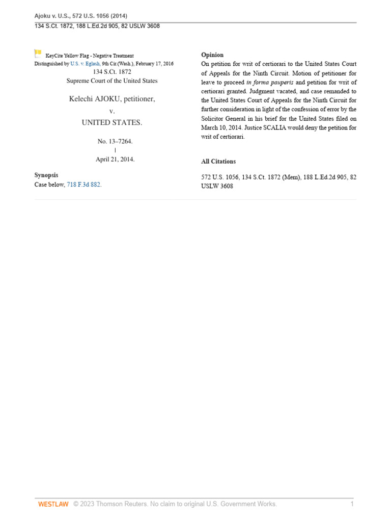 Ajoku V US - Cert Granted Due To Solicitor General Admission of Error | PDF