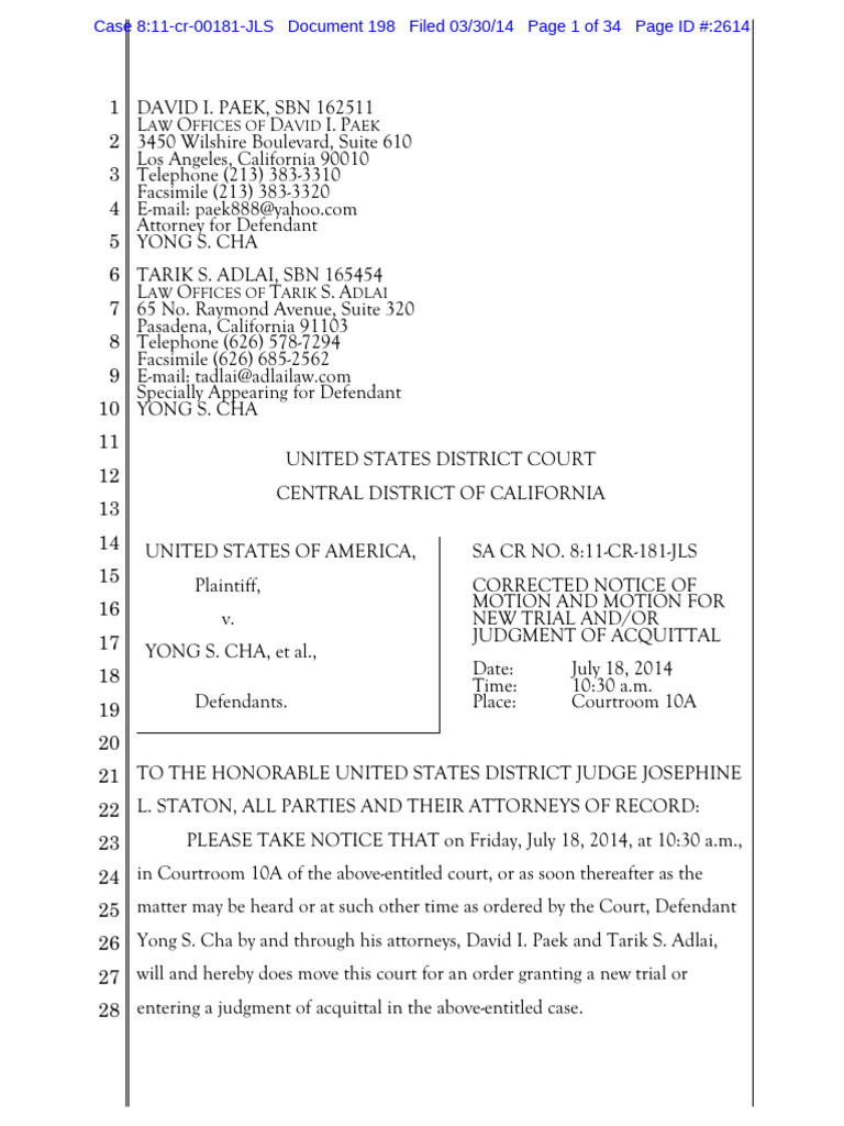 Cha 193 Thir Corrected Motion for New Trial | PDF | Hearsay | Sixth ...