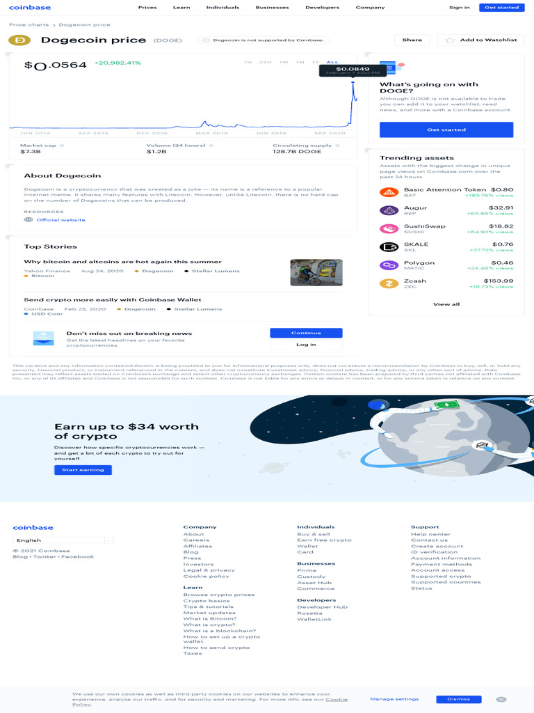 Dogecoin Price Chart (DOGE) Coinbase | PDF | Cryptocurrency | E Commerce