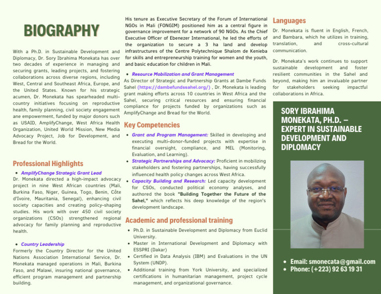 Bio Sory Ibrahima Monekata, Ph.D. - Expert in Sustainable Development ...