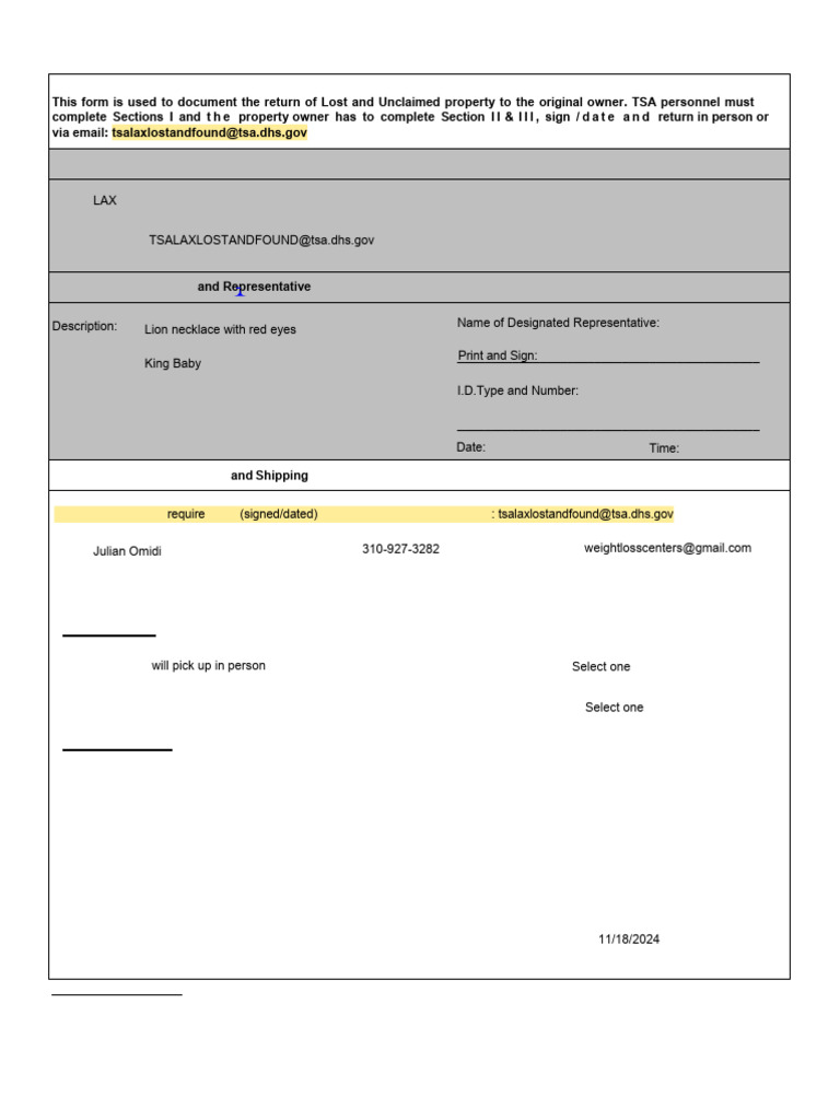 Tsa Form 261 | PDF | Transportation Security Administration | Federal ...