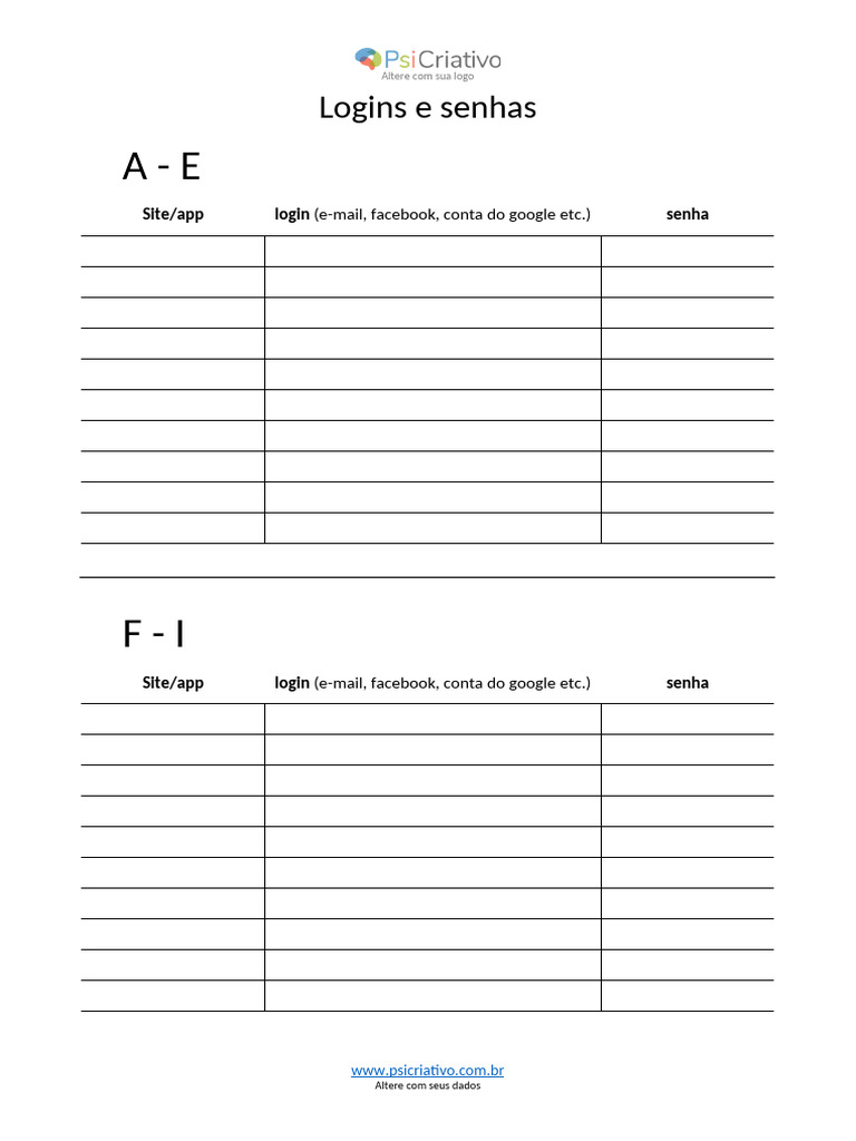 Organizando Logins e Senhas | PDF