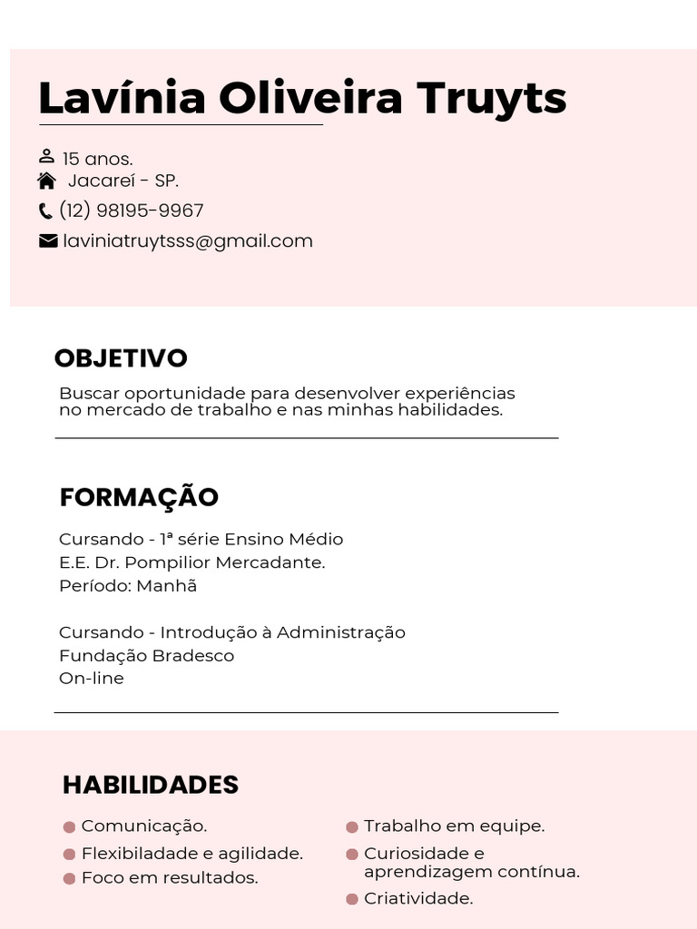 Currículo de Lavínia Oliveira Truyts | PDF
