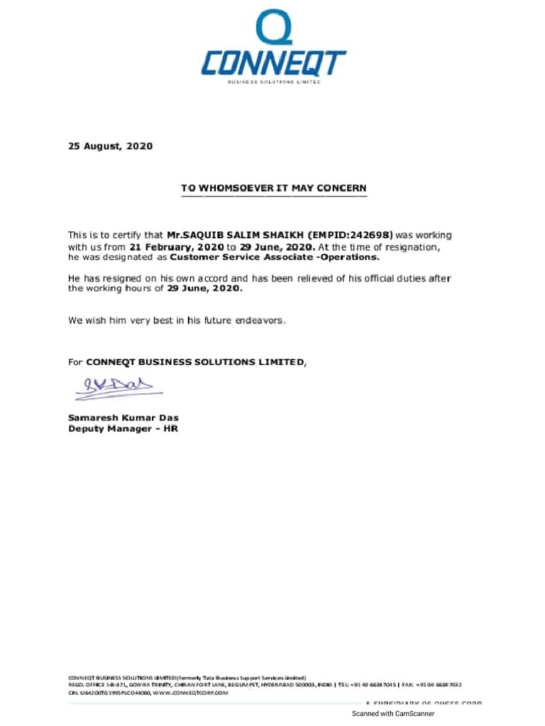 Expericeletter of Q Conneqt | PDF