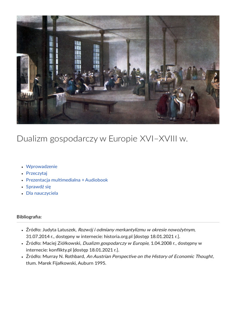 Dualizm Gospodarczy W Europie XVI-XVIII W | PDF
