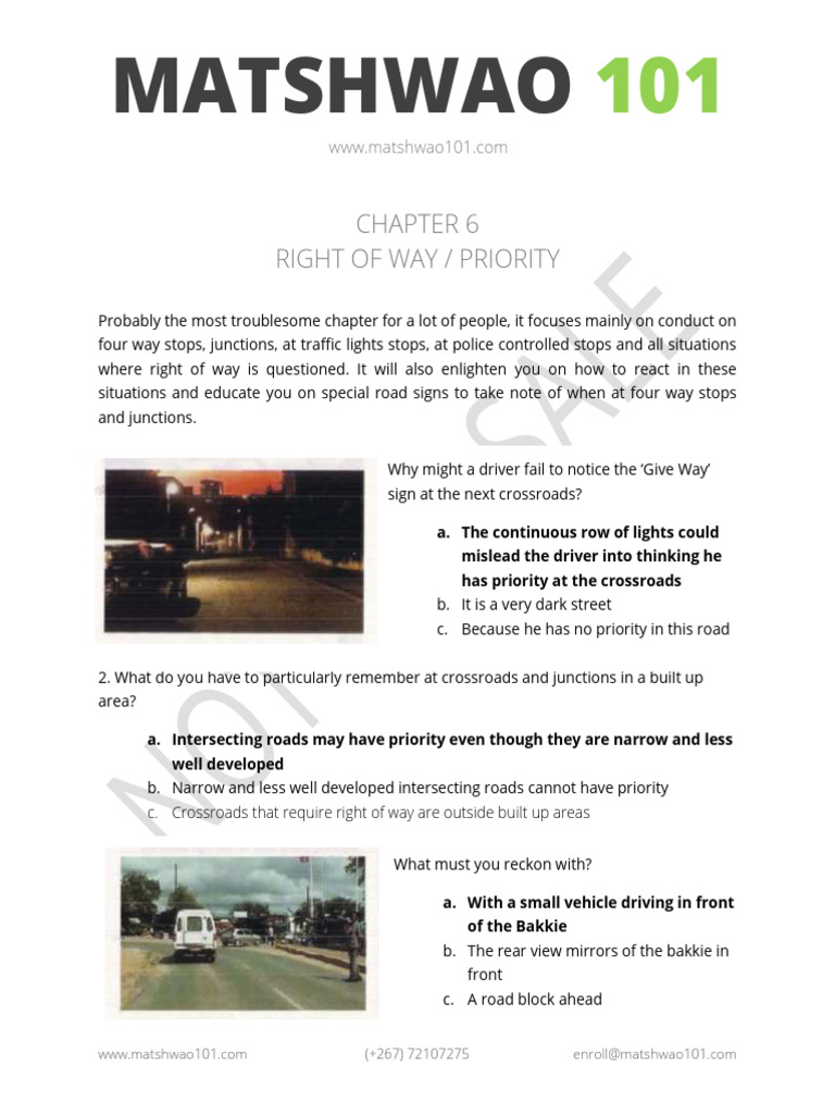 Chapter 6 Q&A Right of Way | PDF | Traffic | Traffic Light