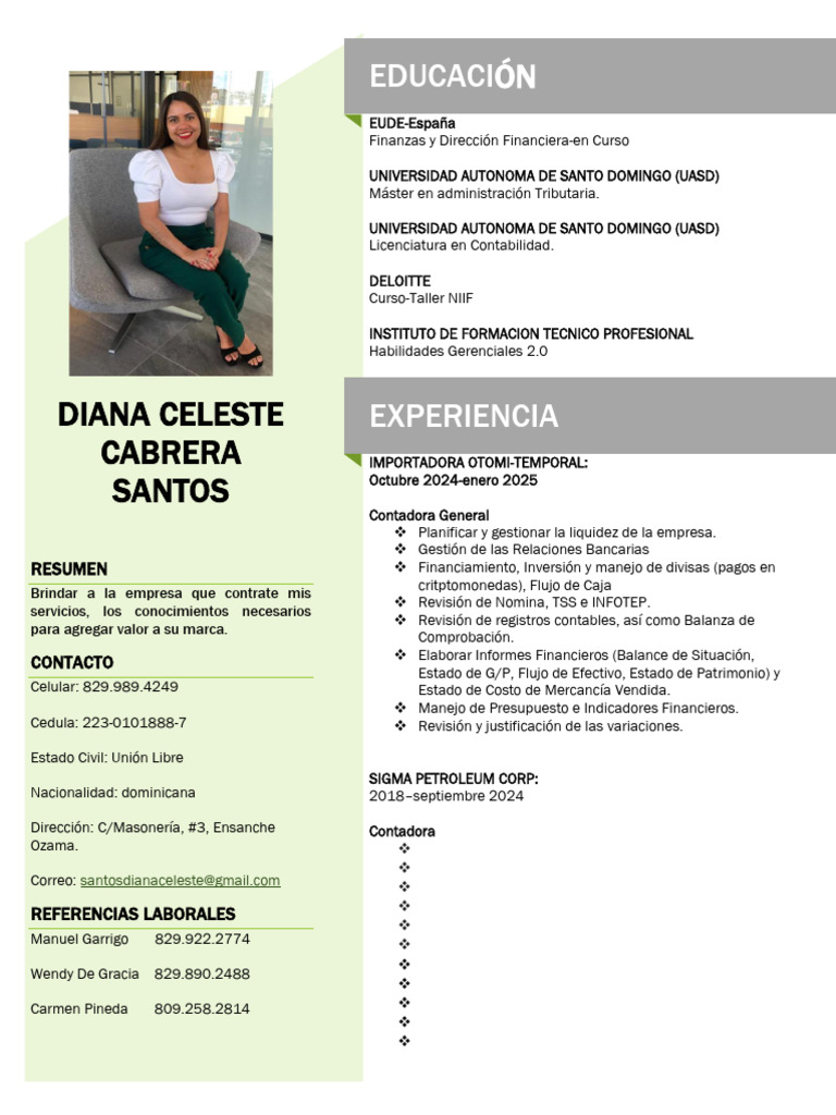 Diana Celeste Cabrera Santos CV | PDF | Contabilidad | Presupuesto