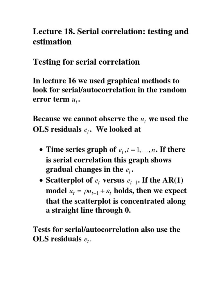 Lecture 18. Serial Correlation: Testing and Estimation Testing For ...
