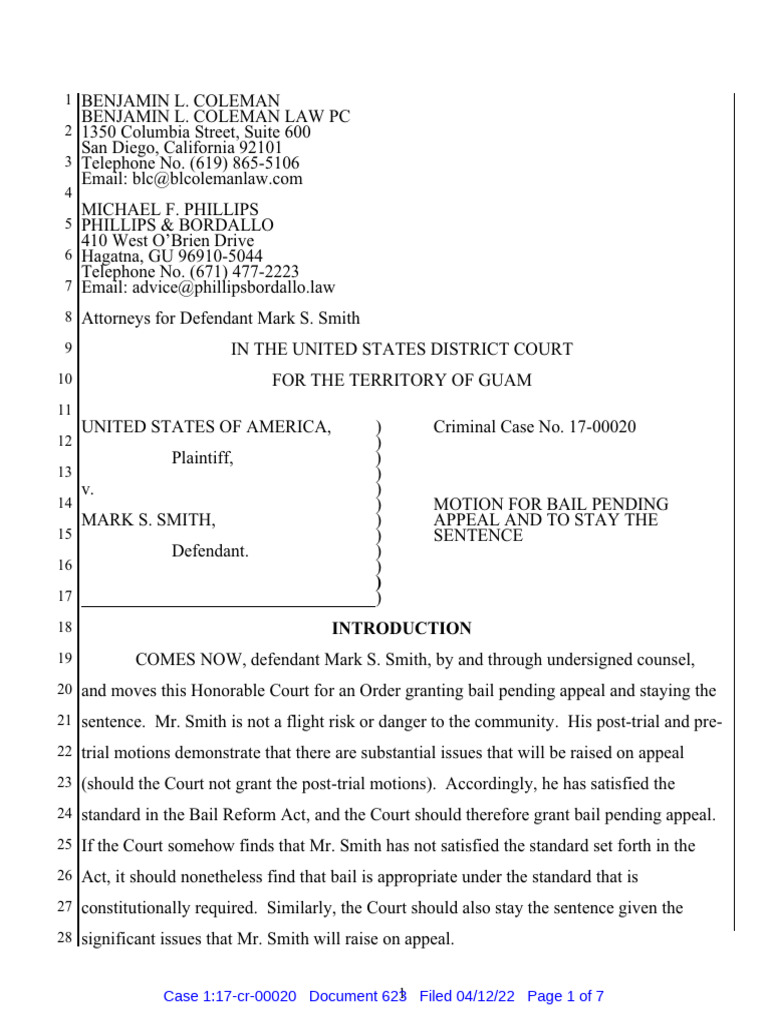 Smith - 623 - Bail Pending Appeal | PDF | Burden Of Proof (Law) | Bail